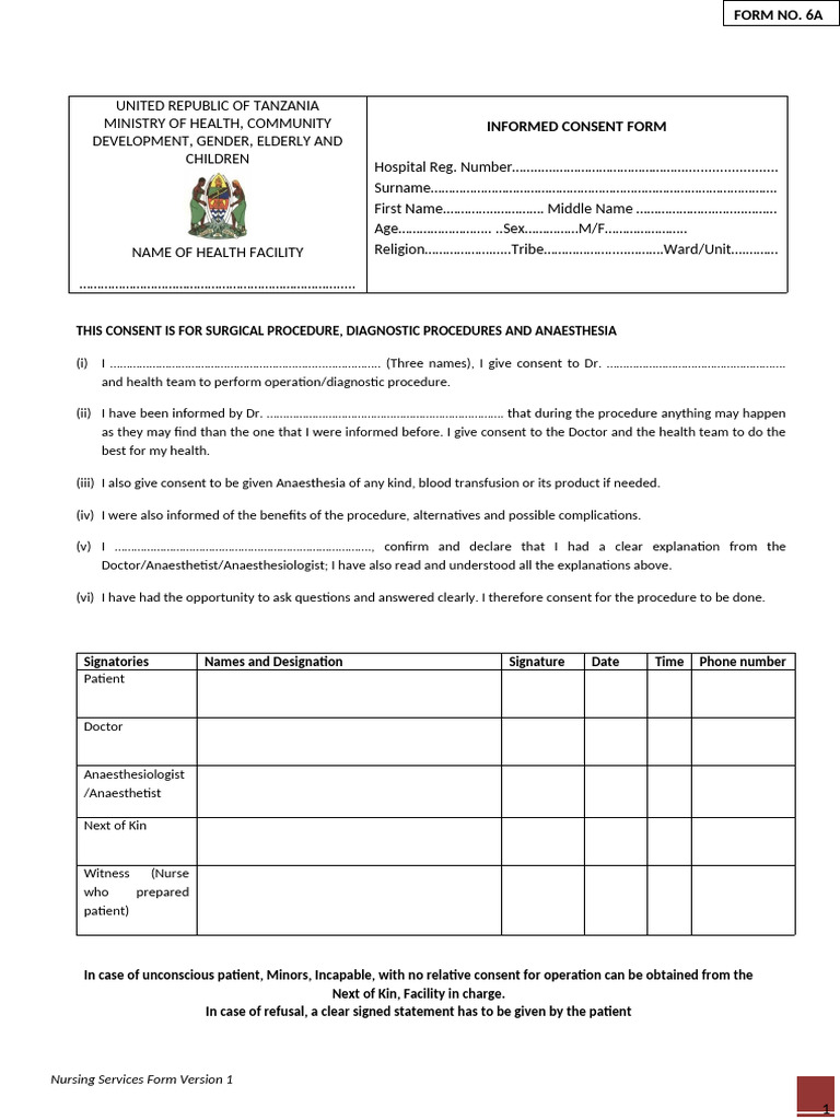 Informed Consent Form for Surgery | PDF | Clinical Medicine | Medical ...