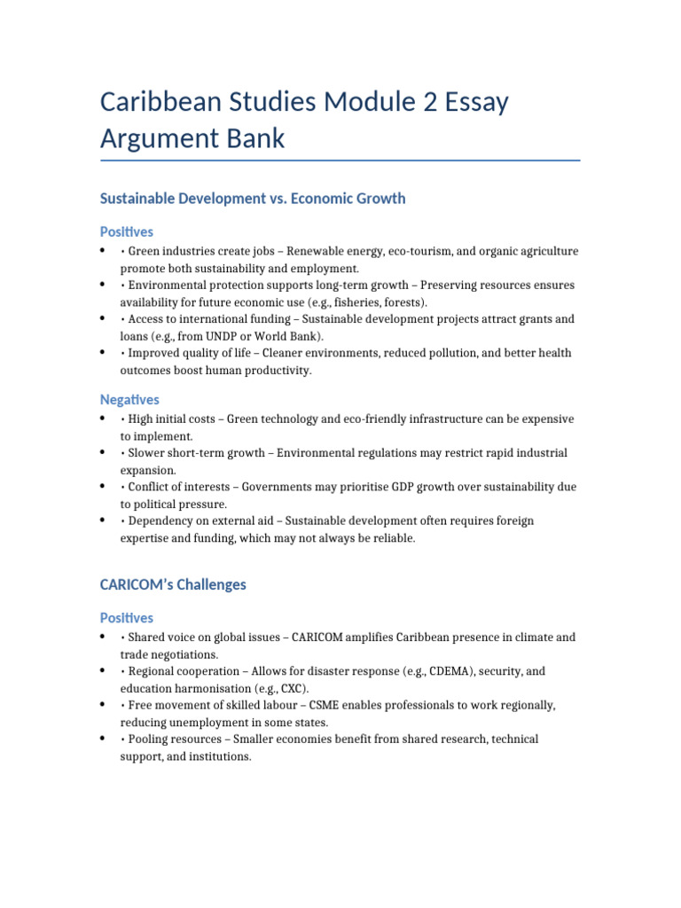 Caribbean Studies Module 2 Essay Points | PDF | Sustainability ...