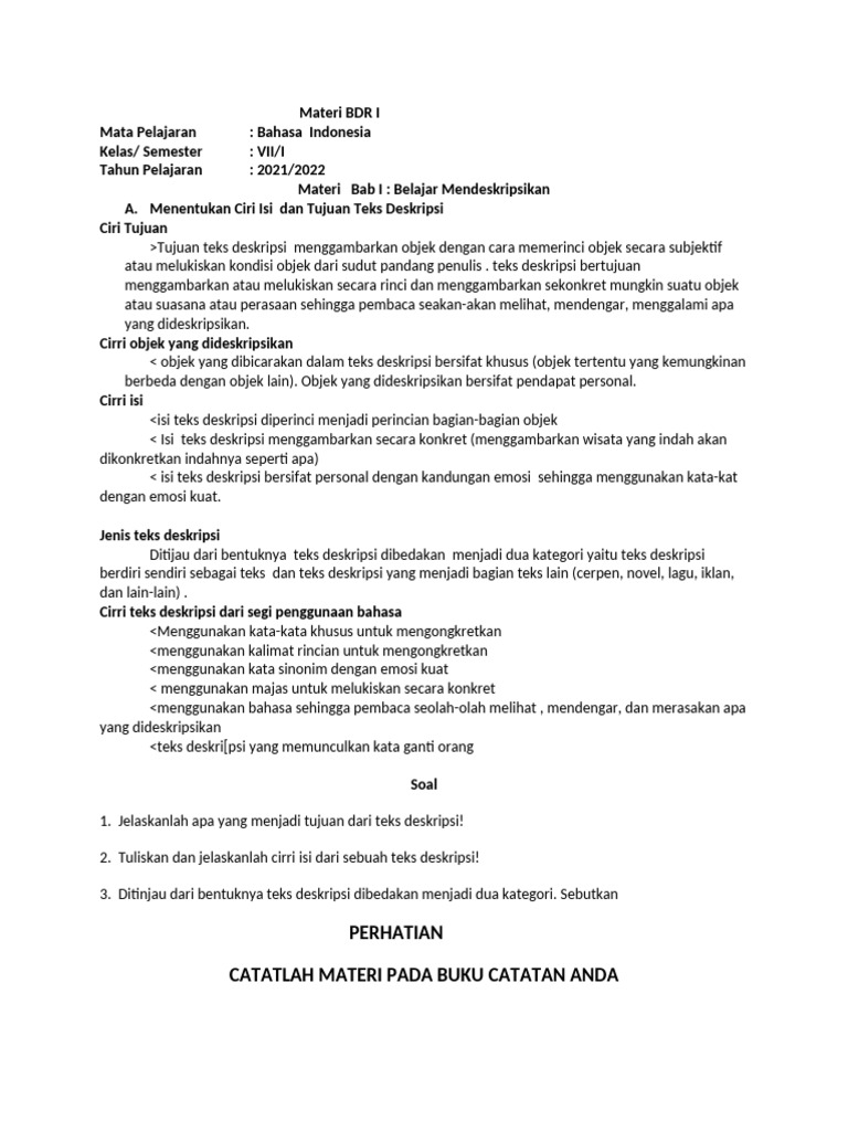 Materi BDR I-5 Bindo Kls 7 Materi BDR I-5 Bindo Kls 7 | PDF