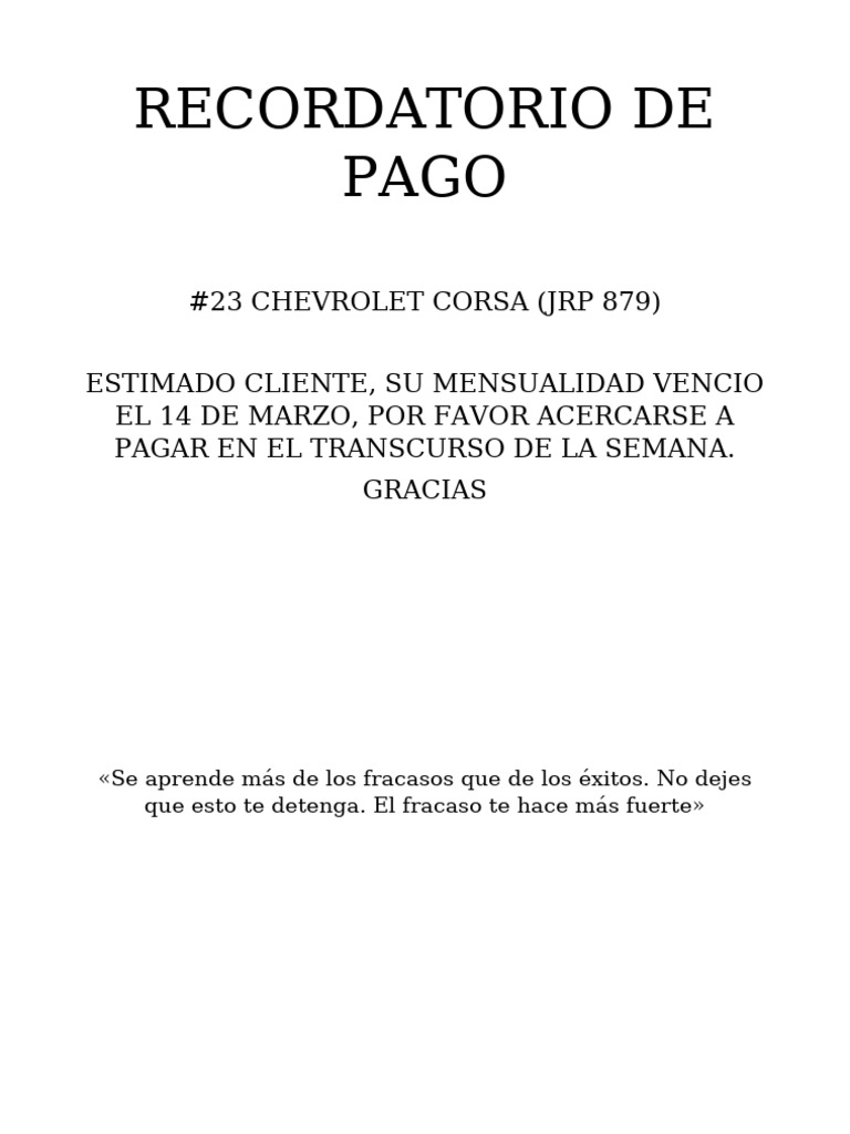 Recordatorio de Pago Plantilla | PDF