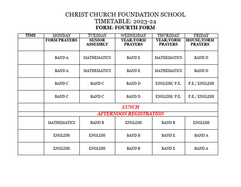 2023-24 Fourth Form Timetable | PDF