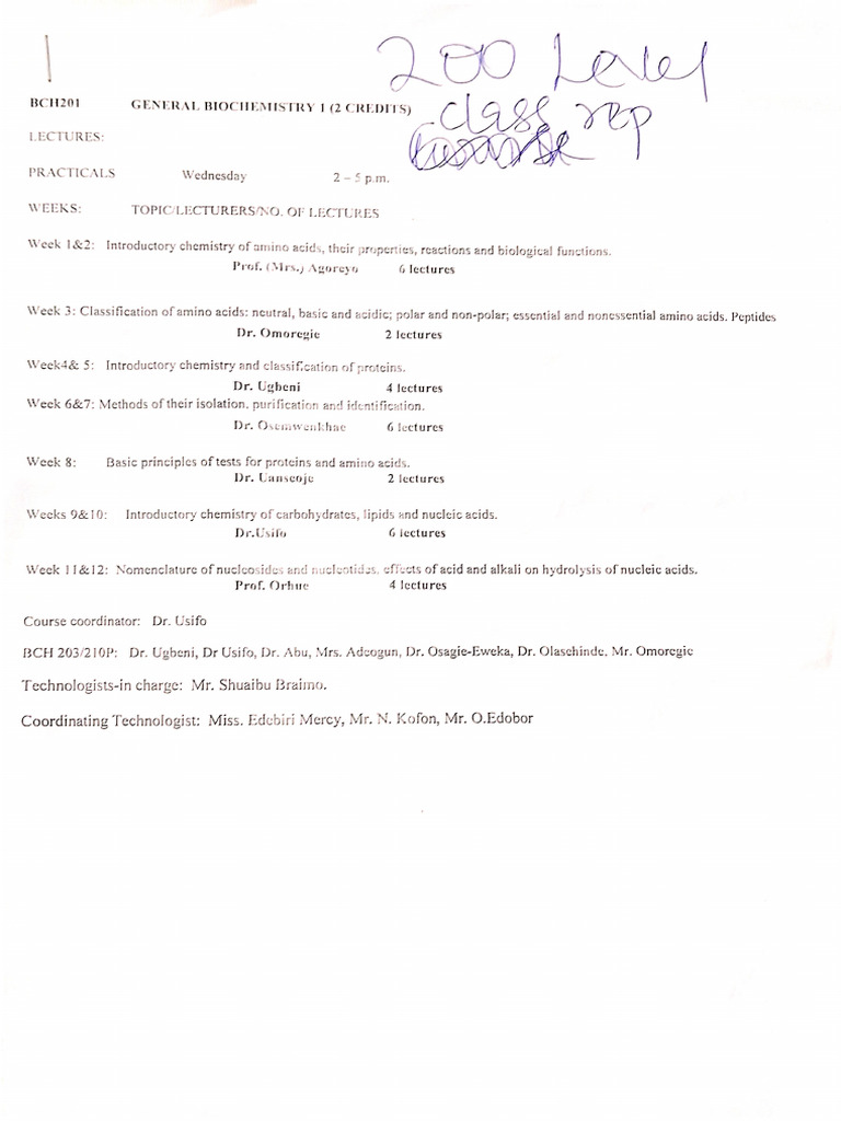 BCH200L Course Outlines | PDF