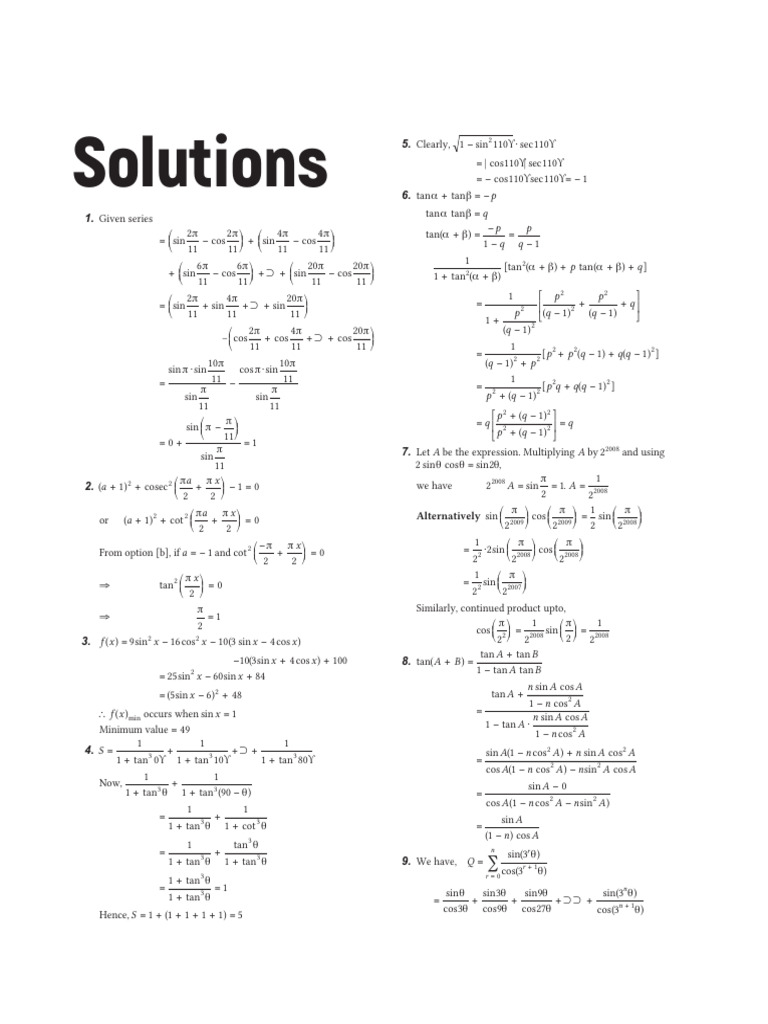 Trigonometry Solutions | PDF | Trigonometric Functions | Mathematical Analysis