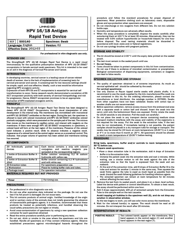 HPV E7 English Package Insert | PDF | Buffer Solution | Cervical Cancer