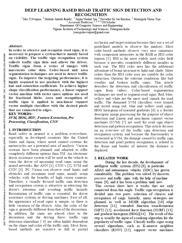 Deep Learning Based Road Traffic Sign Detection and Recognition | PDF ...