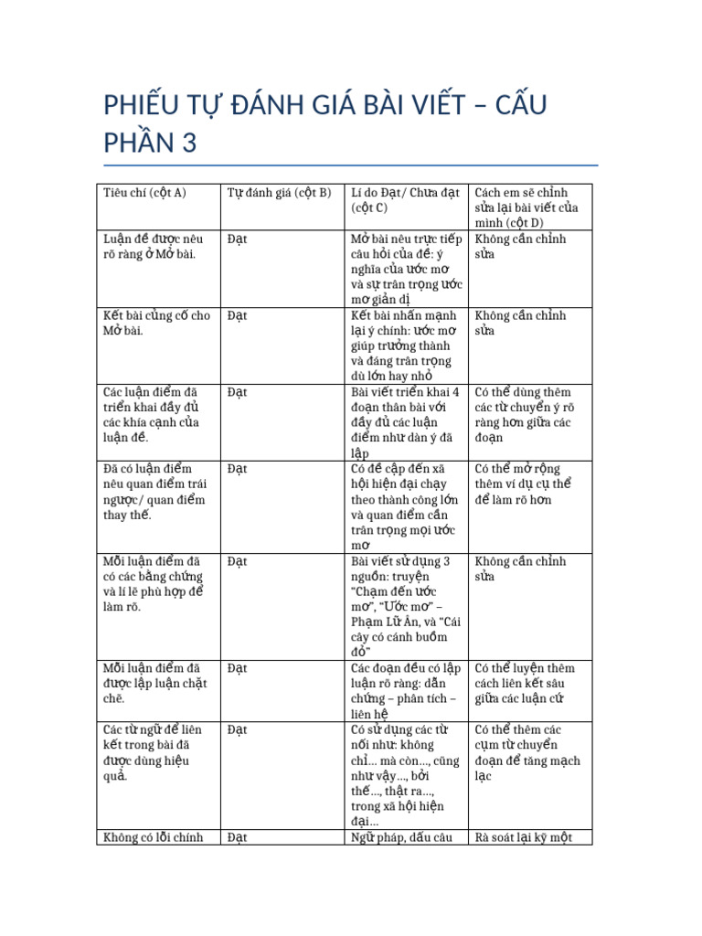 Phieu Danh Gia Cau Phan 3 | PDF