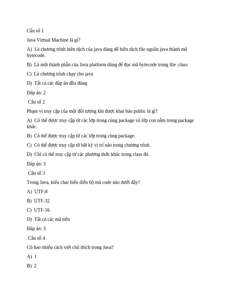 De Cuong On Tap Java | PDF