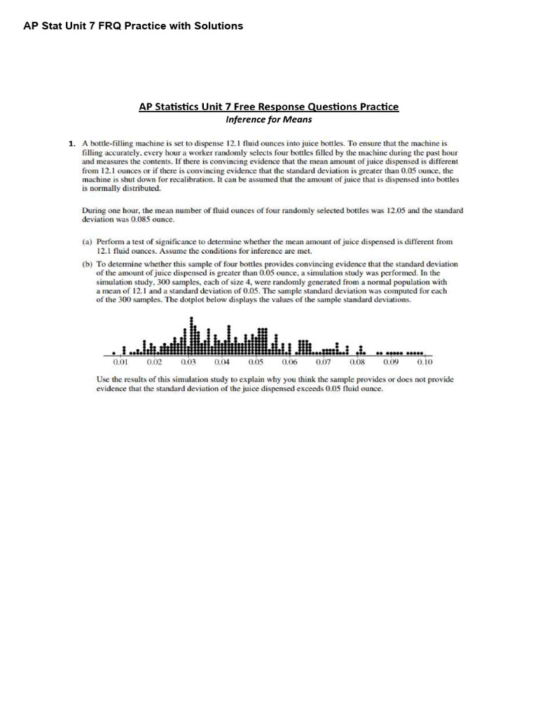 APStat Unit 7 FRQPracticewith Solutions | PDF