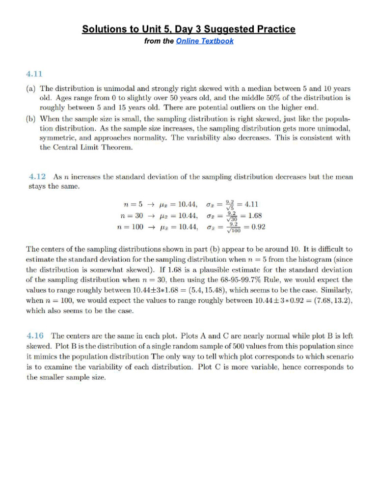AP Statistics Unit 5 Day 3 Solutions To Suggested Practice Online ...