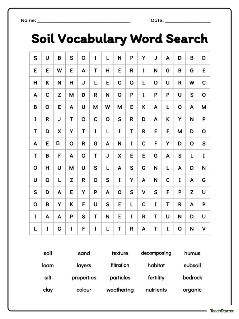 Soil Vocabulary Word Search Printable PDF | PDF | Loam | Physical Geography