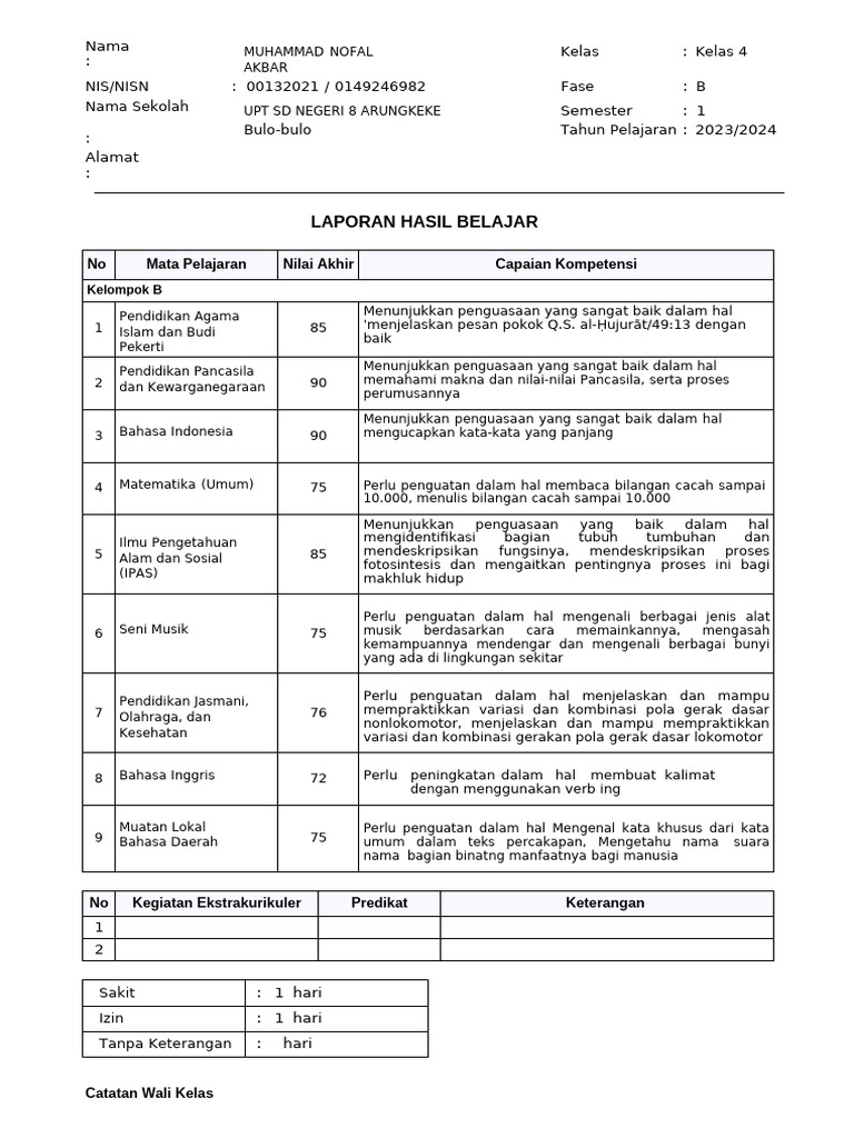 Rapor - MUHAMMAD NOFAL AKBAR | PDF