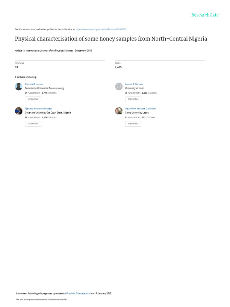 Physical Characterisation of Some Honey Samples FR | PDF | Honey ...