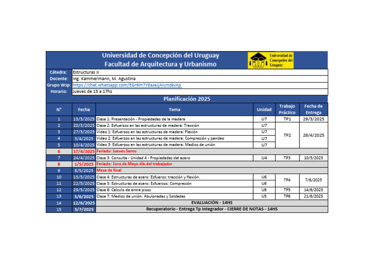 Plafinicación Estructuras II - Mayo 2025 | PDF | Ingeniería estructural | Física Aplicada e ...