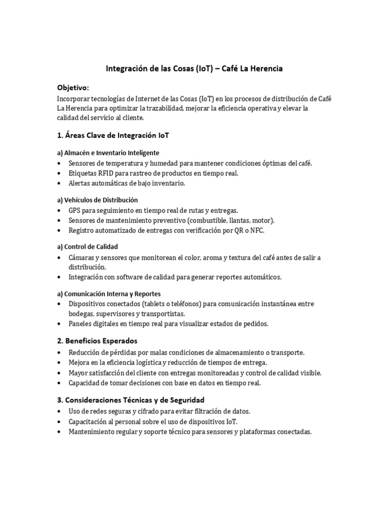 Integracion IoT Cafe La Herencia | PDF