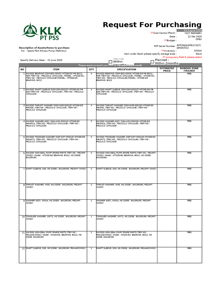 RFP 21 May 2025 - Nikisso Pump Sparepart Refinery | PDF | Mechanical ...