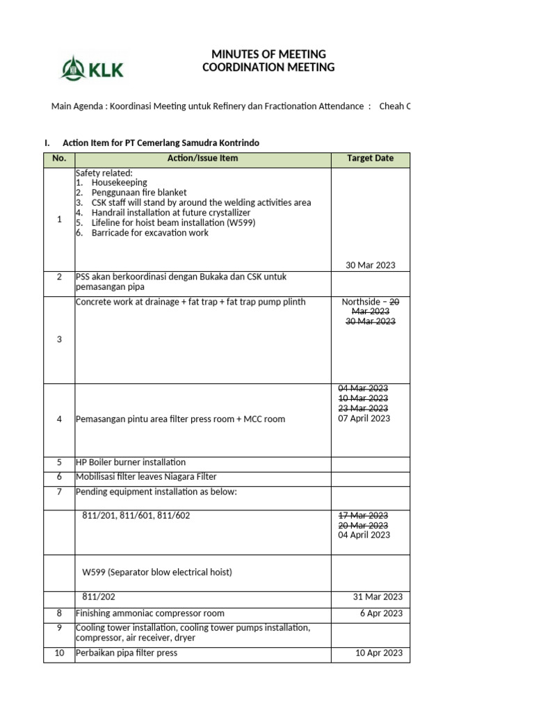 MOM - Weekly CSK Meeting 3 April 2023-1 | PDF | Machines | Tools