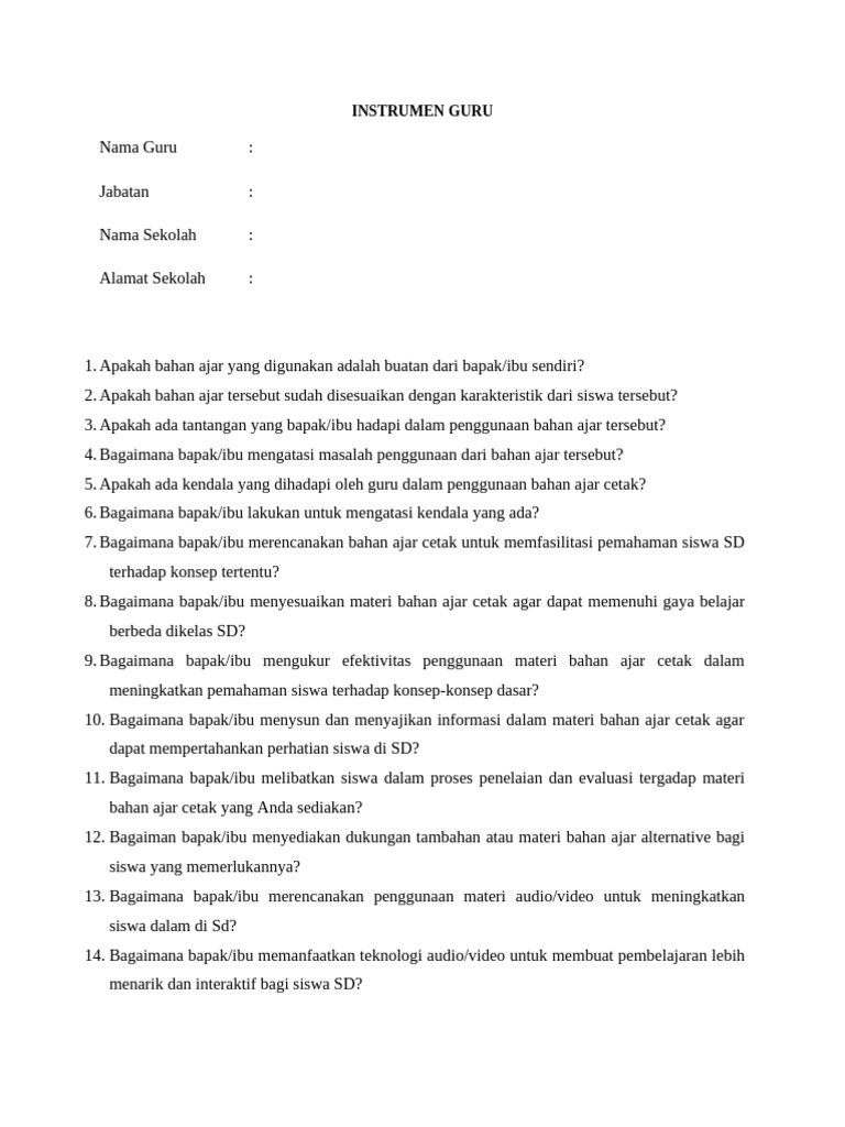 Instrumen Bahan Ajar | PDF
