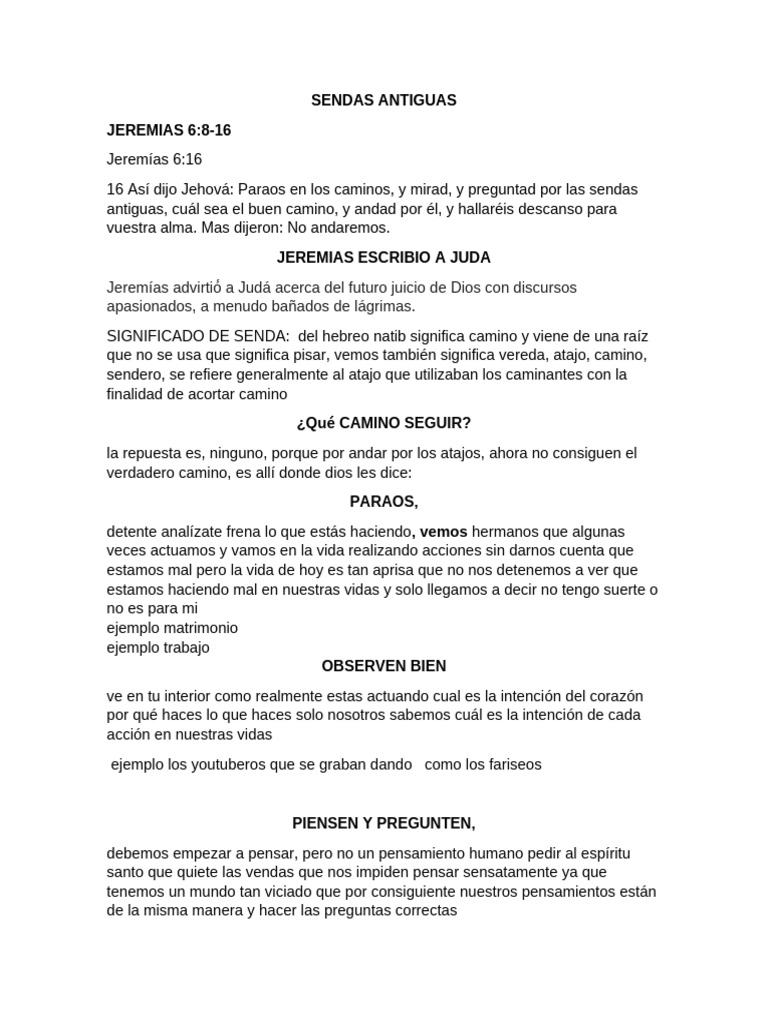 Significado de las Sendas Antiguas | PDF | Dios | Jehová