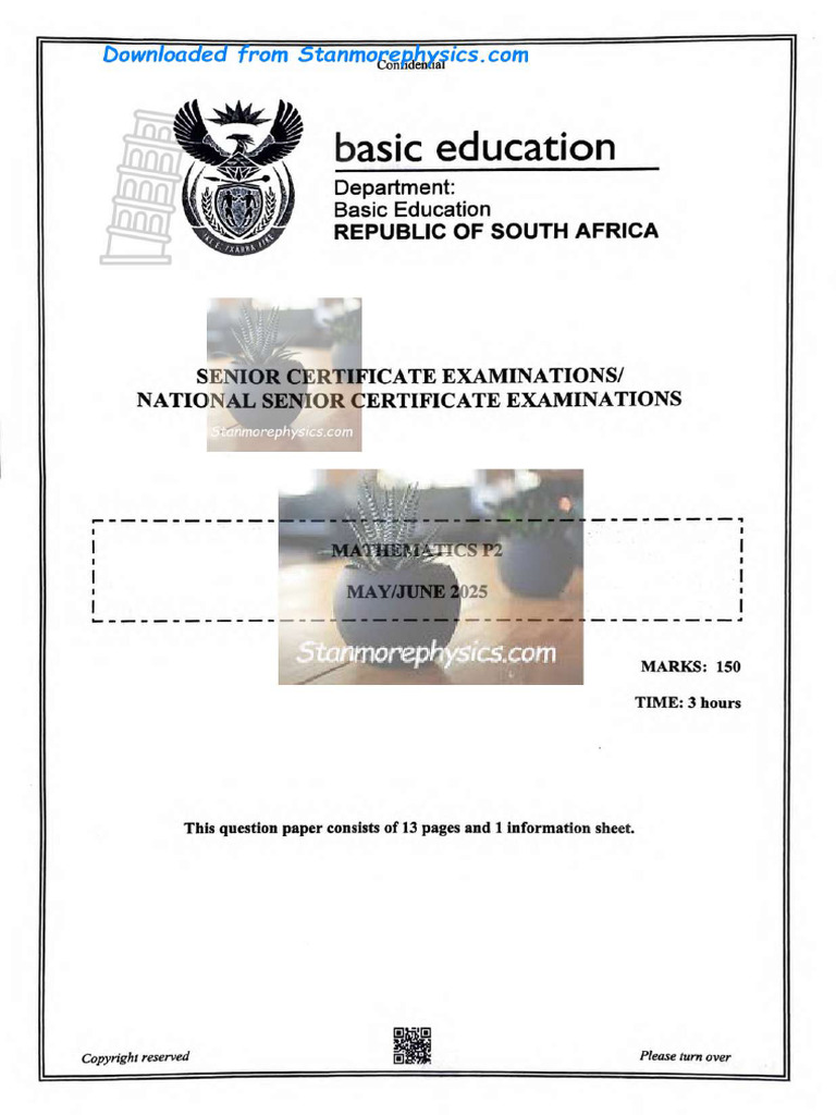 NSC Maths Grade 12 May June 2025 P2 Only | PDF