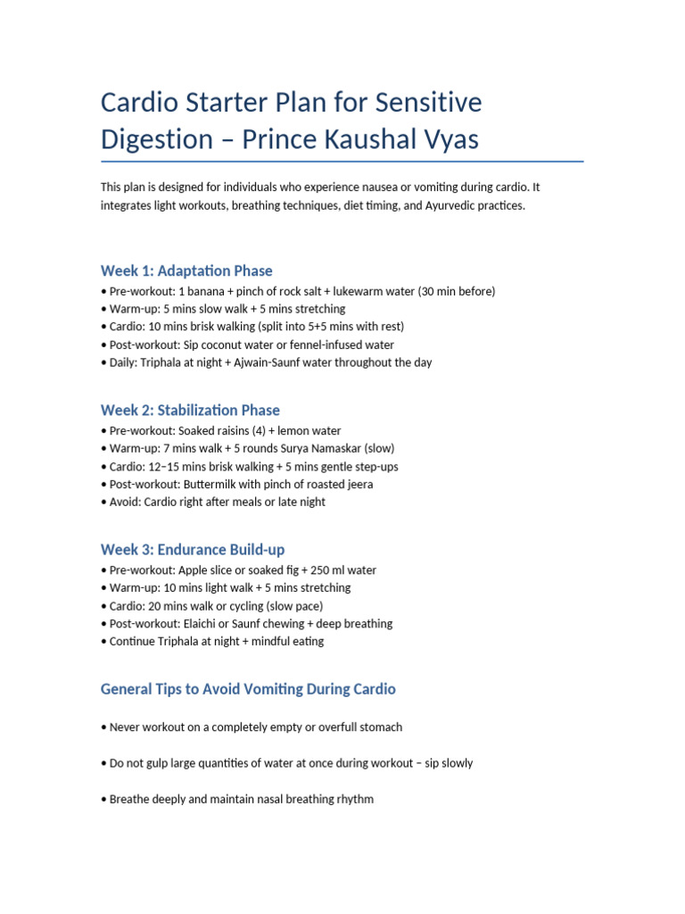 Cardio Starter Plan Sensitive Digestion | PDF