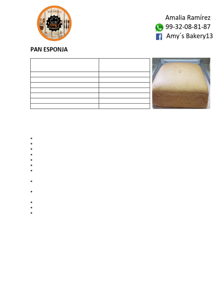 Receta de Pan Esponja para Panaderos | PDF