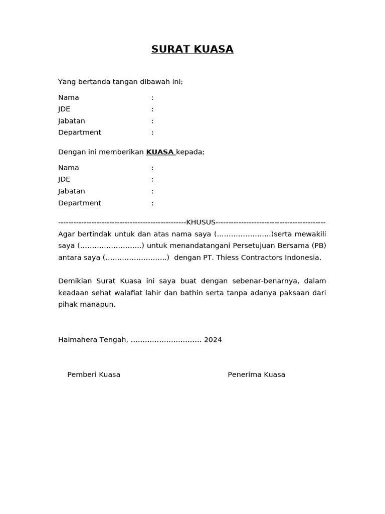 Blank Form Surat Kuasa PB | PDF