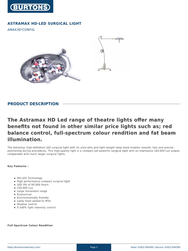 Astramax HD-LED Surgical Light Features | PDF | Light | Lighting