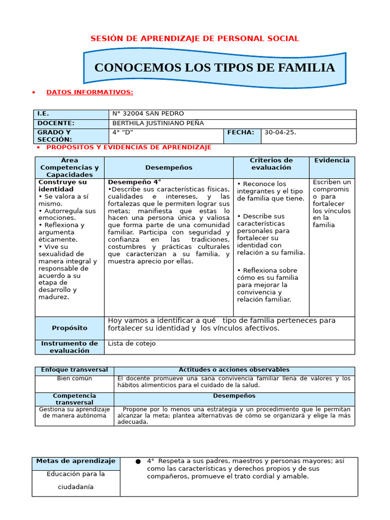Tipos de Familia y Convivencia Familiar | PDF | Familia | Evaluación