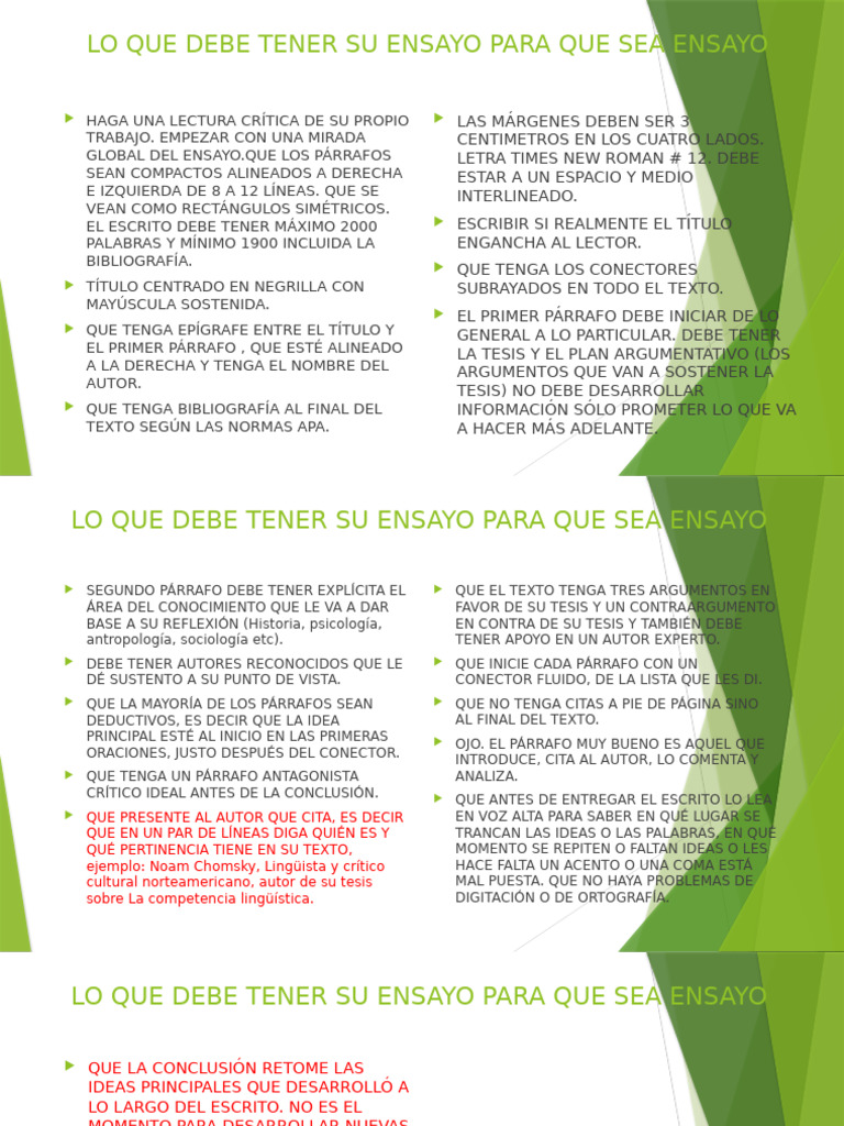 Lo Que Debe Tener Su Ensayo para Que Sea Ensayo | PDF | Ensayos ...