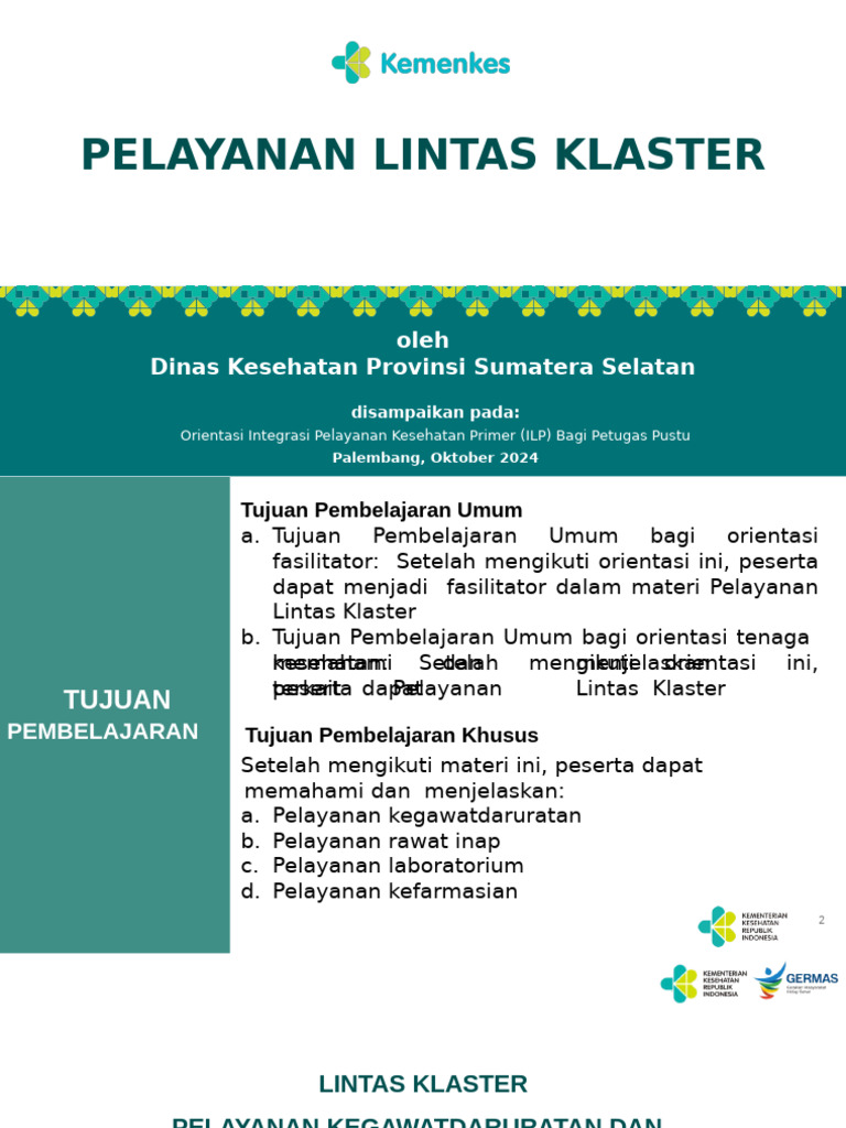 Lintas Klaster (Kegawatdaruratan & Rawat Inap, Lab, Dan Kefarmasian) | PDF