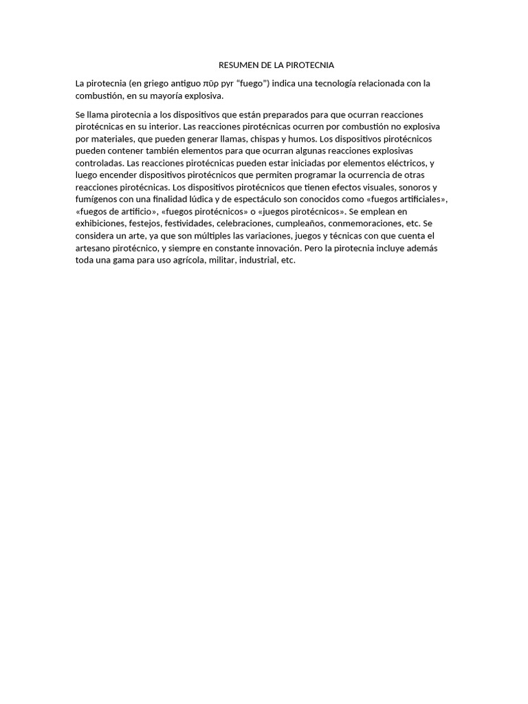 Definición y usos de la pirotecnia | PDF