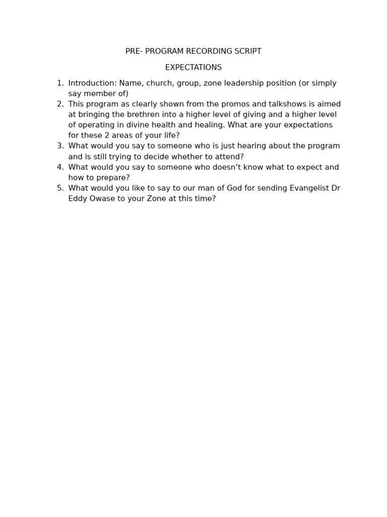 Hsnu Pre Program Expectation Recording | PDF