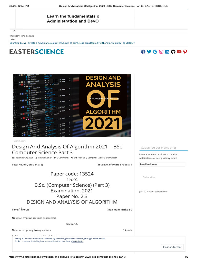 Design and Analysis of Algorithm 2021 - BSC Computer Science Part 3 - EASTER SCIENCE | PDF ...
