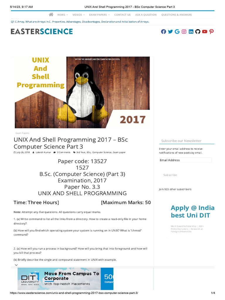 UNIX and Shell Programming 2017 - BSC Computer Science Part 3 | PDF ...