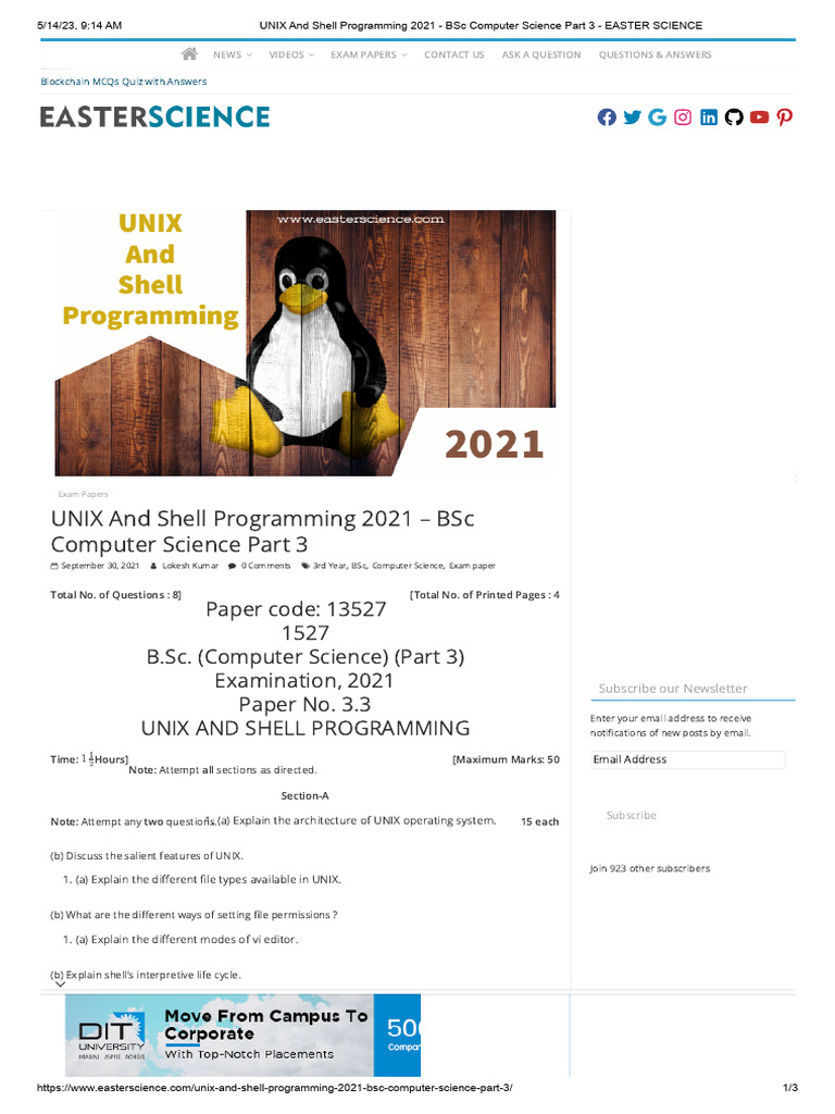 UNIX and Shell Programming 2021 - BSC Computer Science Part 3 - EASTER SCIENCE | PDF | Unix ...
