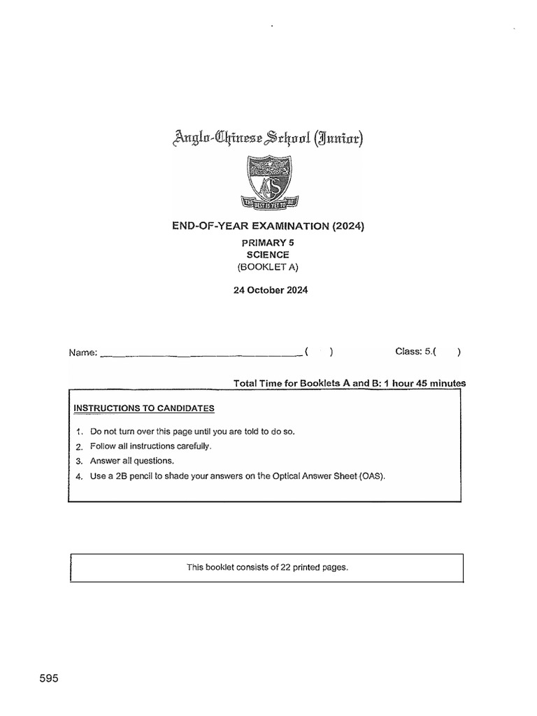 P5 Science EOY 2024 ACSJ Exam Papers | PDF
