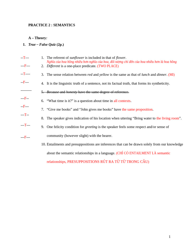 KEY PRACTICE 2 - SEMANTICS | PDF | Linguistics | Interpretation (Philosophy)