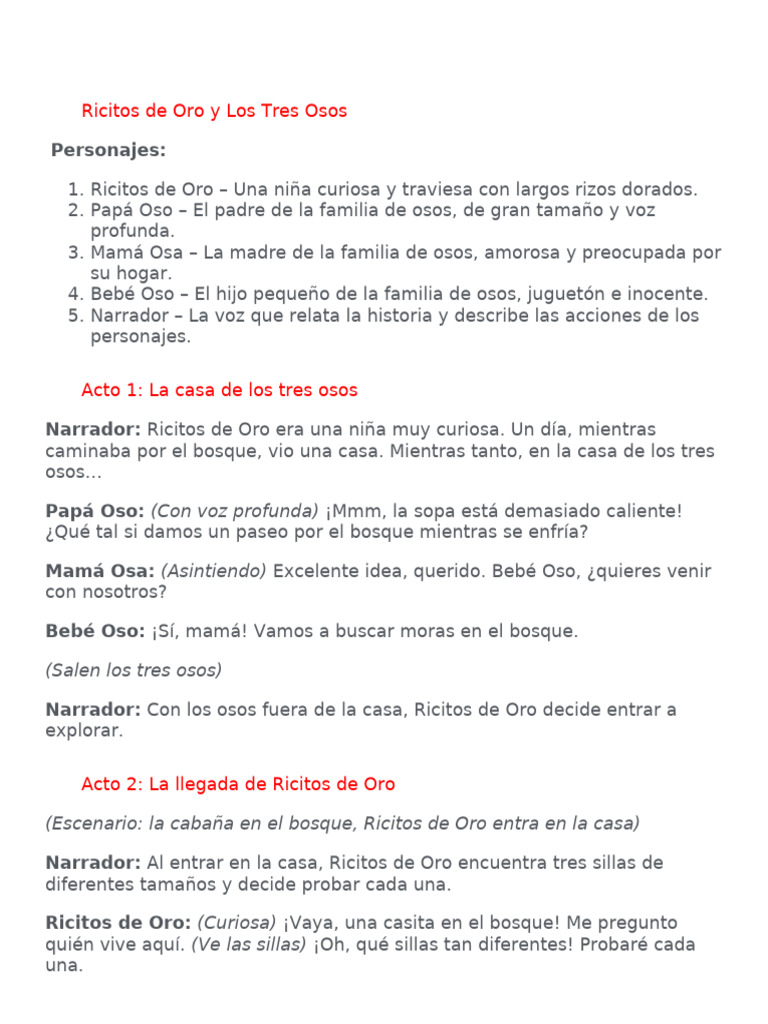 Ricitos de Oro y Los Tres Osos | PDF | Ricitos de oro y los tres osos ...