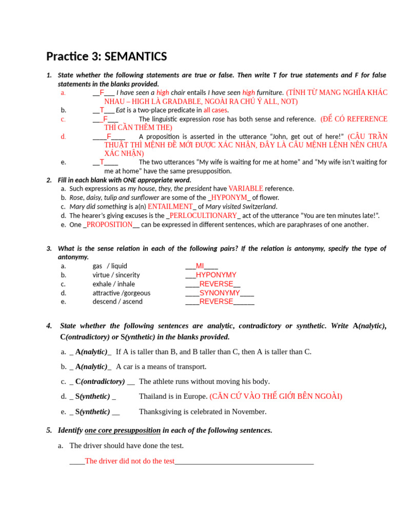 KEY Practice 3 - SEMANTICS | PDF | Semantics | Logic