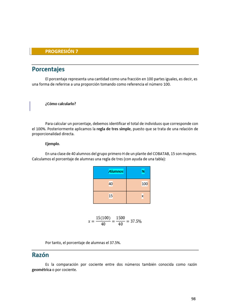 Progresion 7. Porcentajes, Reparto Proporcional, Proporcion Directa e Indirecta | PDF ...