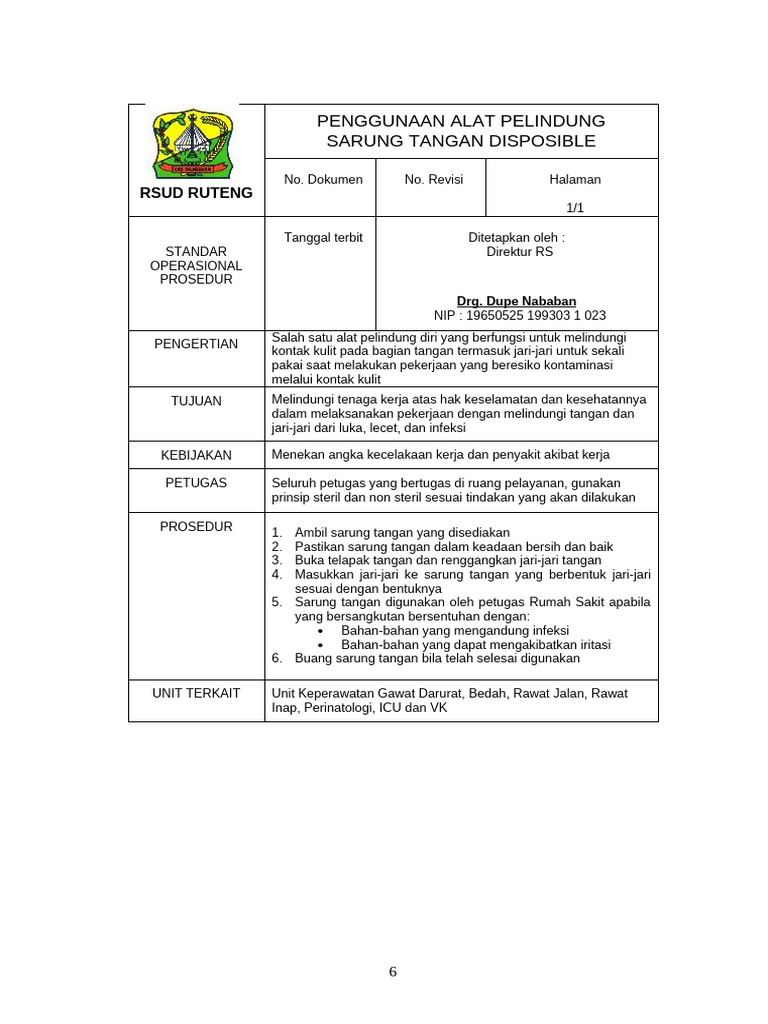 6. Sop Pr. Sarung Tangan Disp | PDF