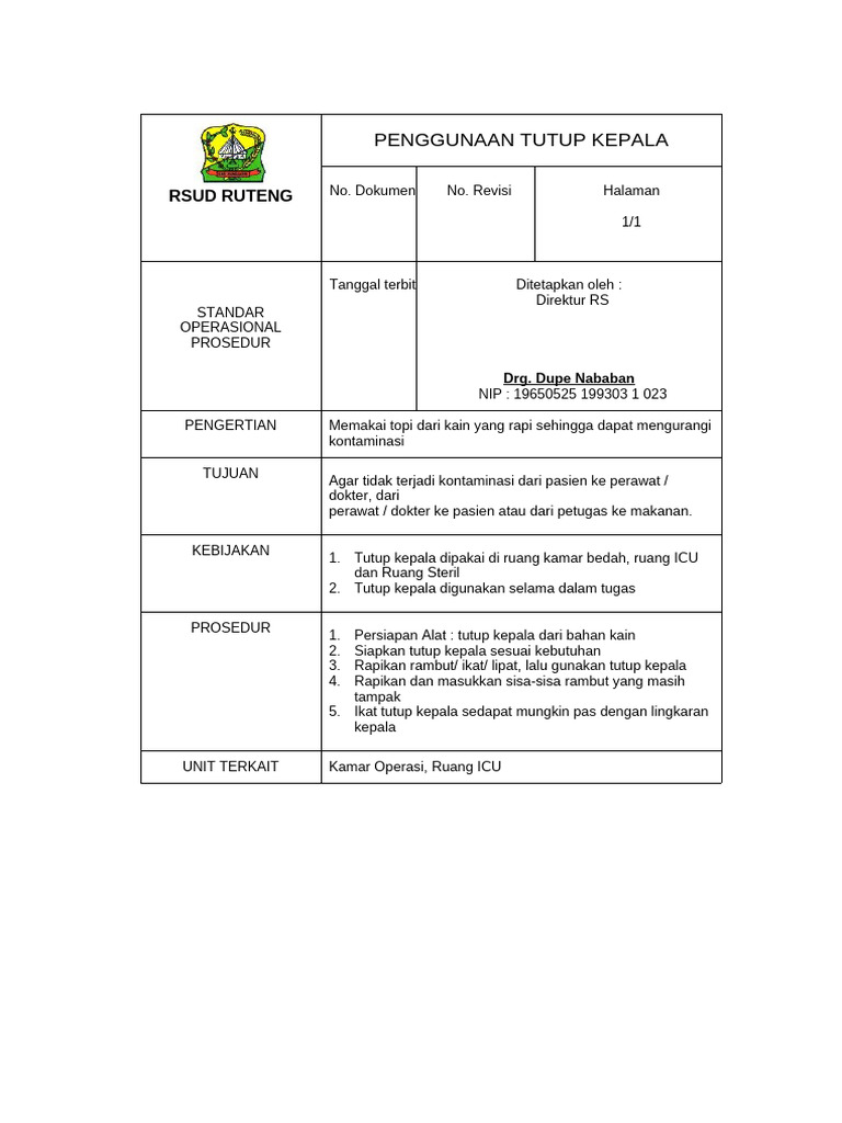 Sop Pr. Penggunaan Tutup Kepala | PDF