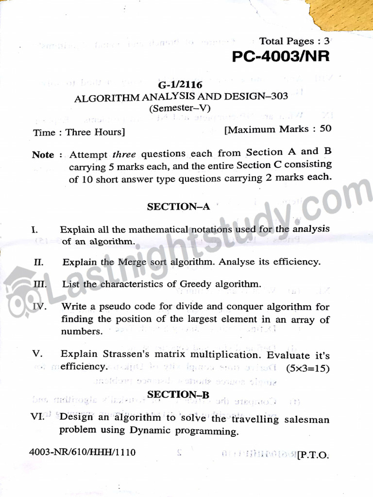 Algorithm Analysis & Design Final Lastnightstudy | PDF
