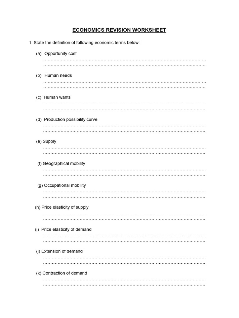 Economics Revision Worksheet (Y9) | PDF | Demand | Elasticity (Economics)