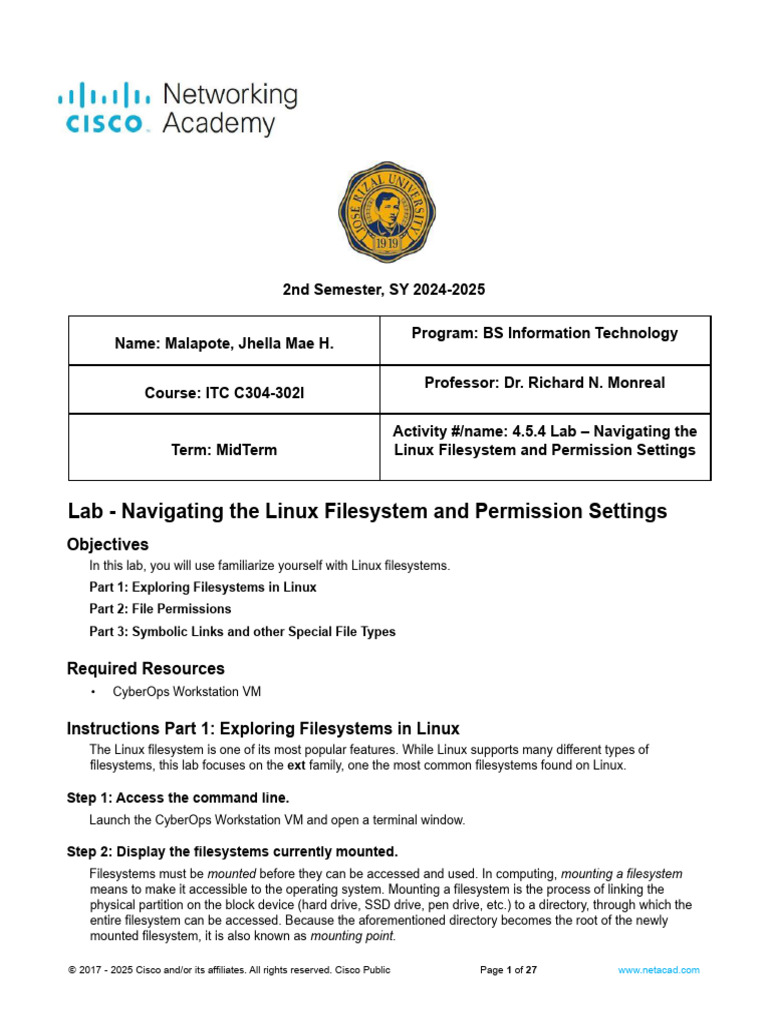 Linux Filesystem Navigation Lab 4.5.4 | PDF | Computer File | File System