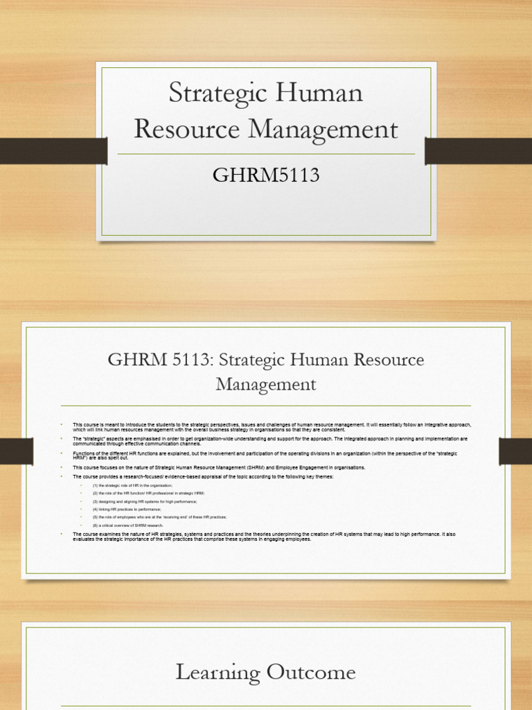 Week 1 Strategic Human Resource Management | PDF | Human Resource ...