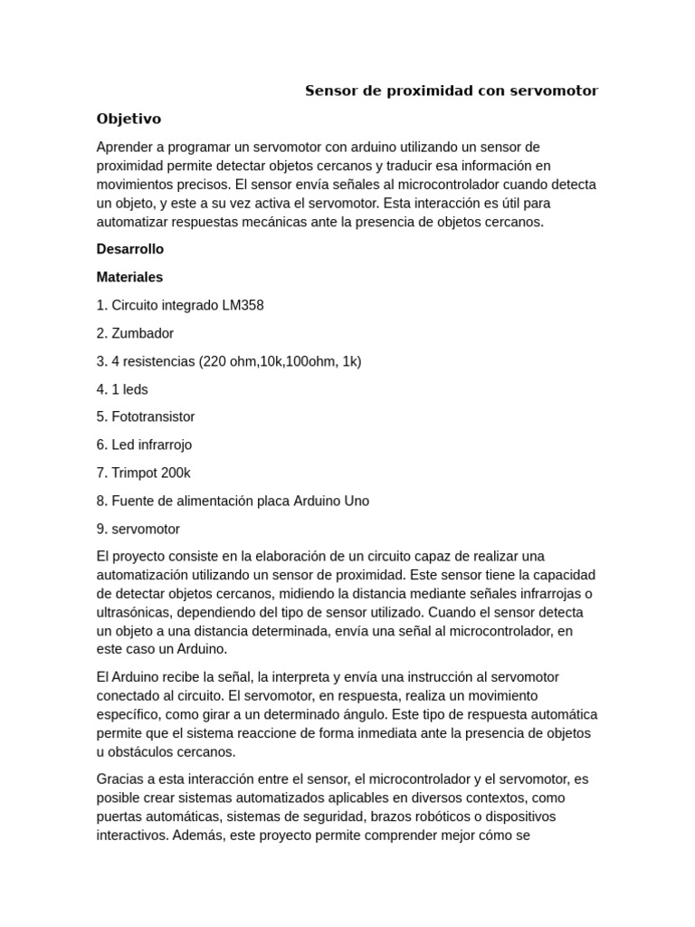 Sensor de Proximidad Con Servomotor | PDF