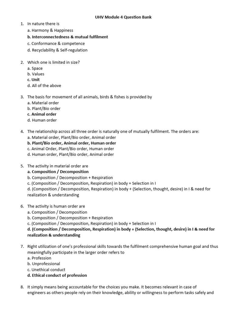 UHV Module 4: Nature and Human Order | PDF | Happiness | Behavioural ...