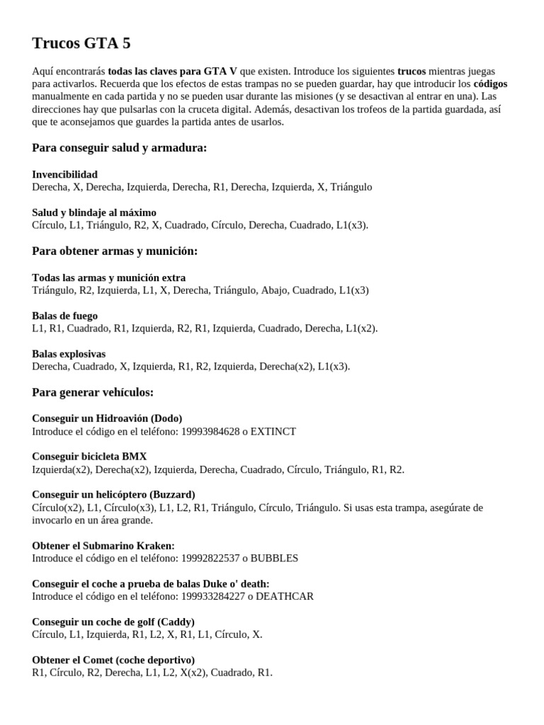 Trucos GTA 5 | PDF