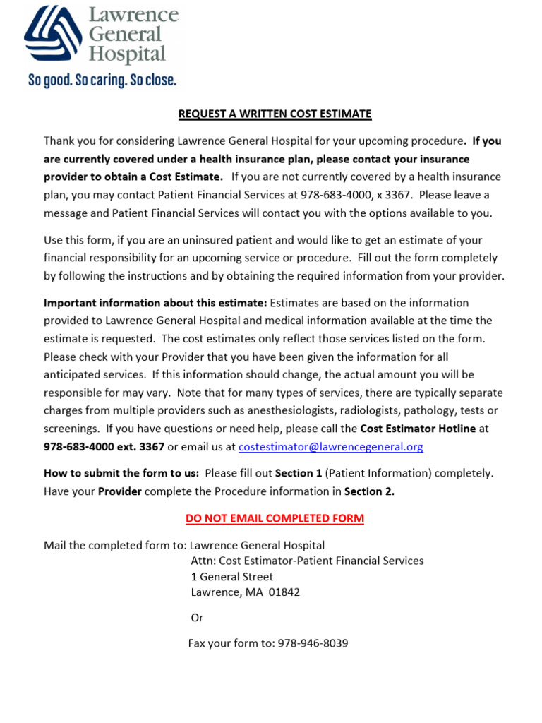 Request A Written Cost Estimate Form - English | PDF | Health Care ...